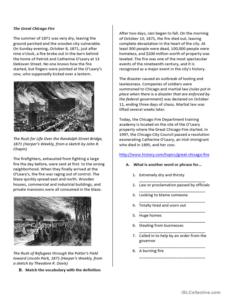 Reading Comprehension The Great Chicago Fire | PDF