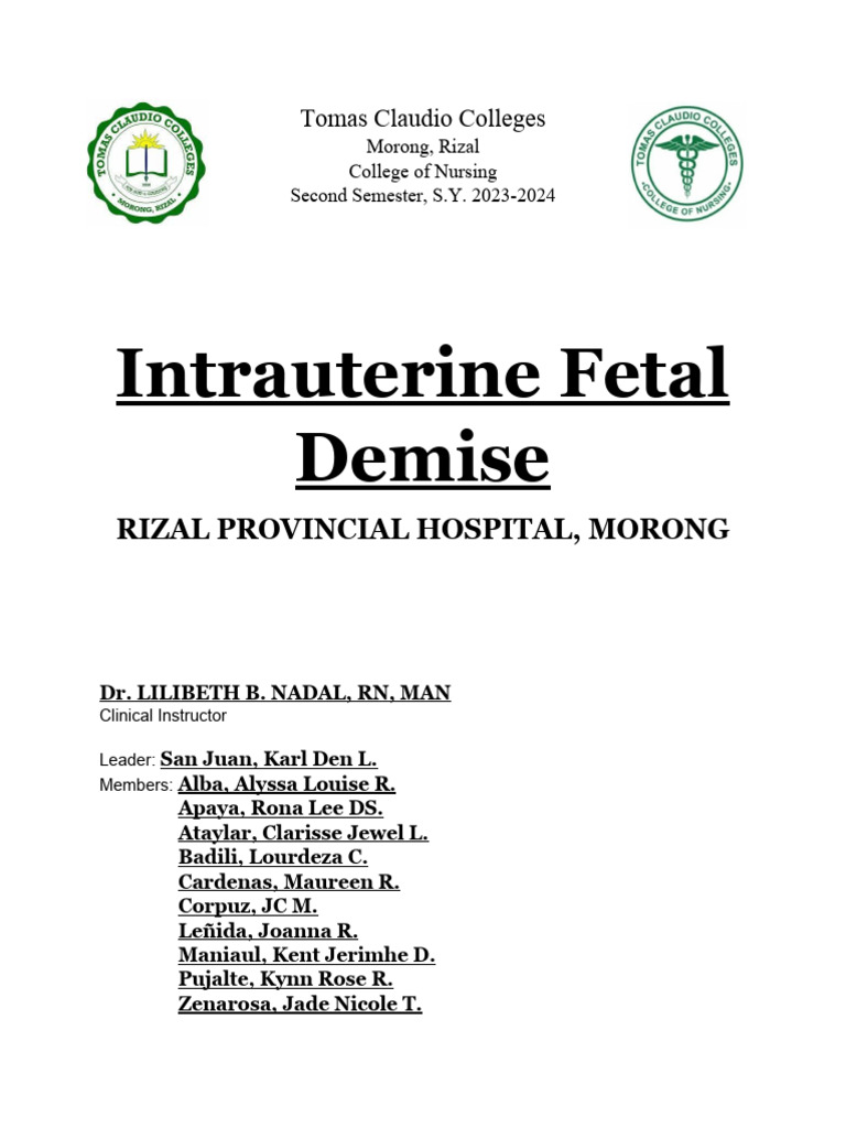 Nursing Students' IUFD Case Study | PDF | Diseases And Disorders | Clinical Medicine