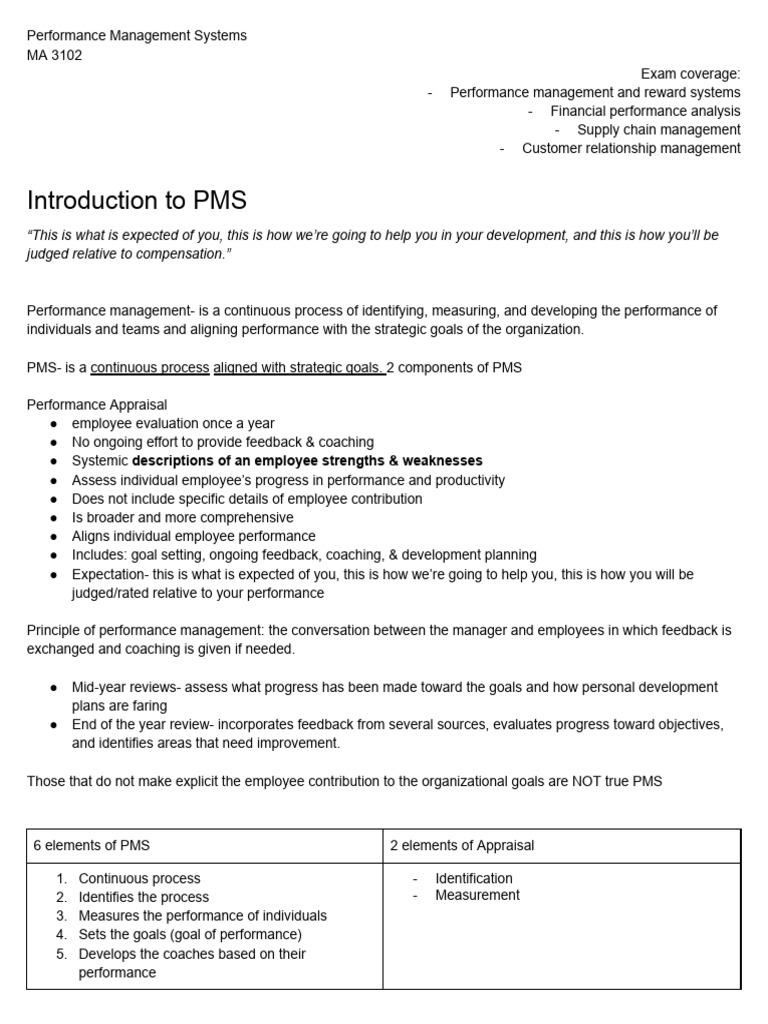 Performance Management System Pdf Cost Of Living Supply Chain