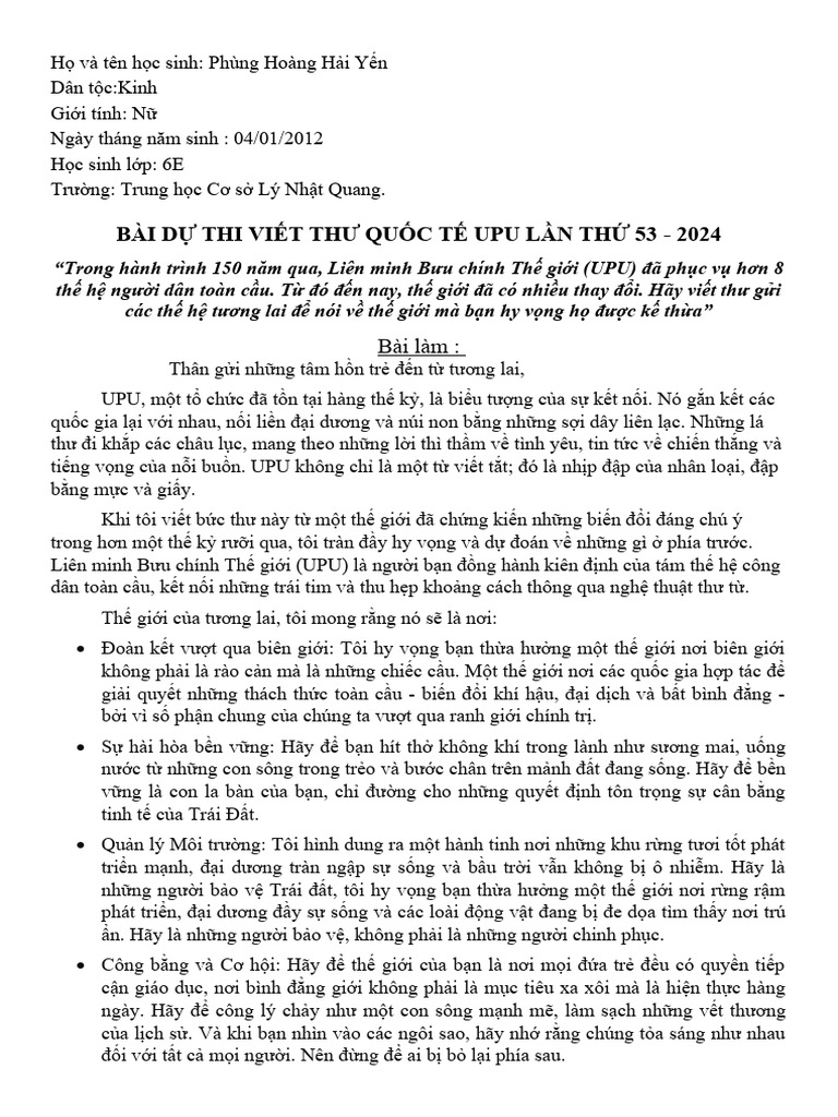 Bai Du Thi Viet Thu UPU | PDF