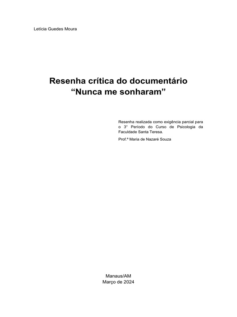 Resenha do documentário "Nunca me sonharam" | PDF | Juventude ...