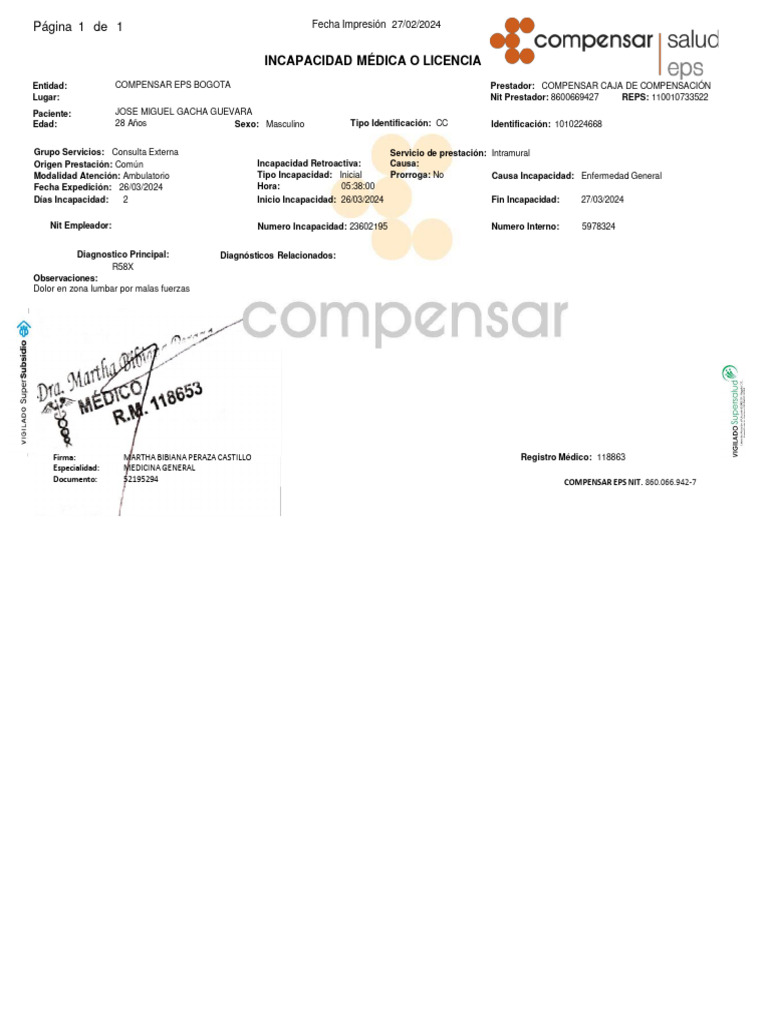 Incapacidad Compensar | PDF