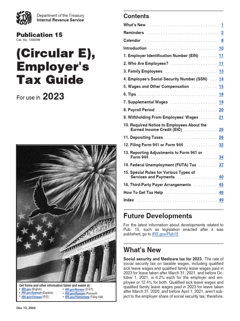 (Circular E), Employer's Tax Guide: Future Developments | PDF | Irs Tax ...