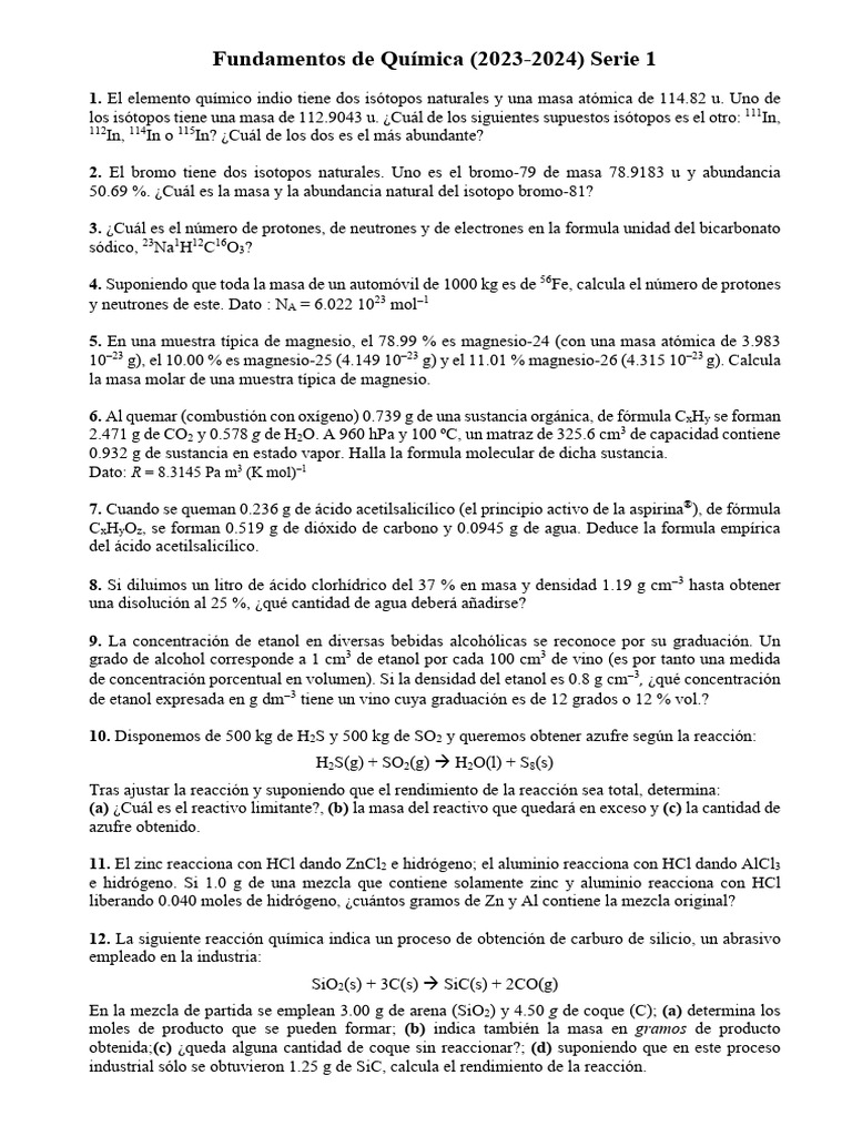 Ejs hoja 1 | PDF | Concentración | Etanol