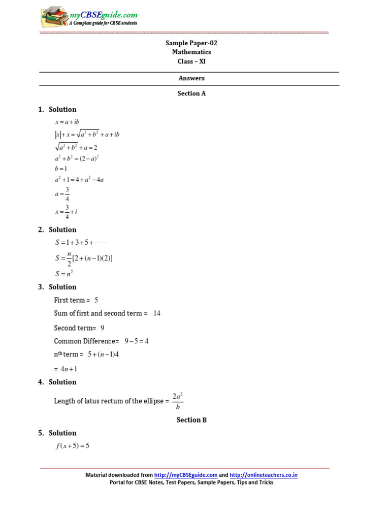 2017 11 Sample Paper Mathematics 02 Ans t309kj | PDF | Mathematical ...