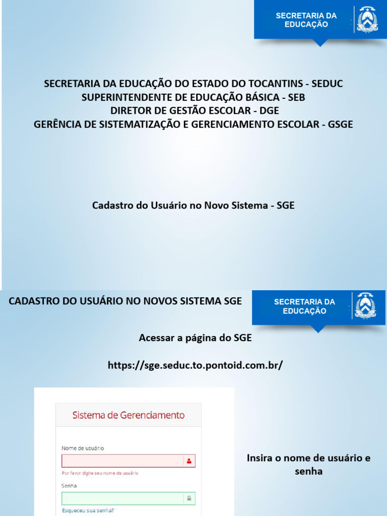 MANUAL - Novo SGE - Cadastro de Usuário | PDF | Programas | Informática