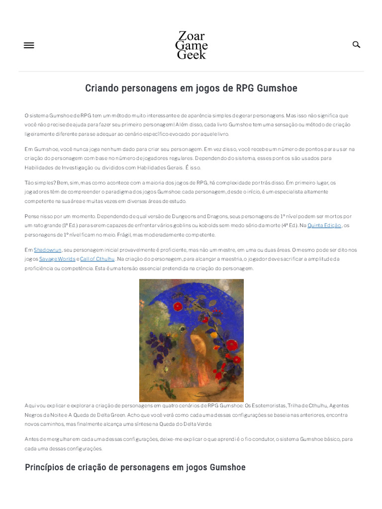 Criação de Personagens no RPG Gumshoe | PDF | Jogos de RPG | Mito de ...