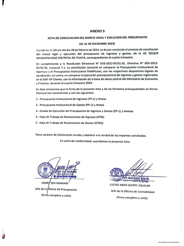 Anexo 5 Acta de de Conciliacion de Marco Legal | PDF