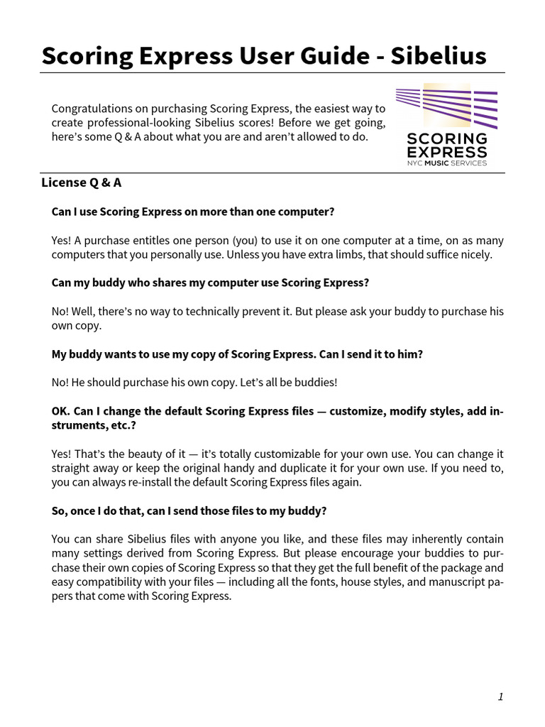 Scoring Express Sibelius Documentation | PDF | Typefaces | Computer File