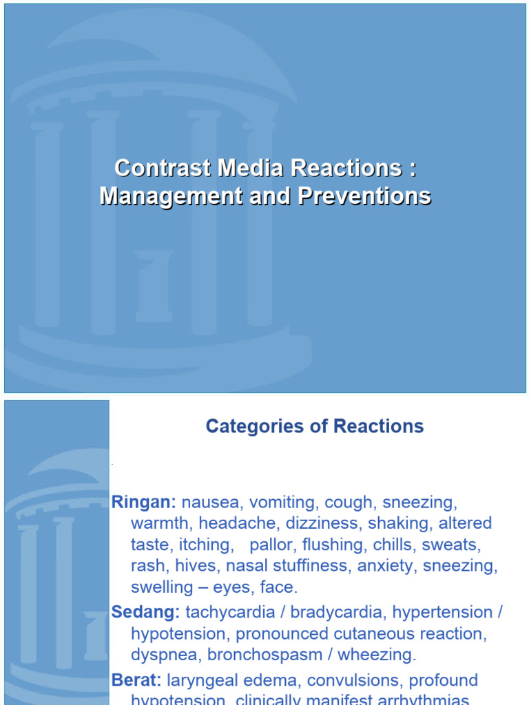 Contrast Media Reaction Management and Preventions | PDF | Allergy ...