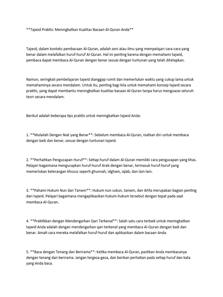 Tips Praktis Meningkatkan Tajwid Al-Quran | PDF