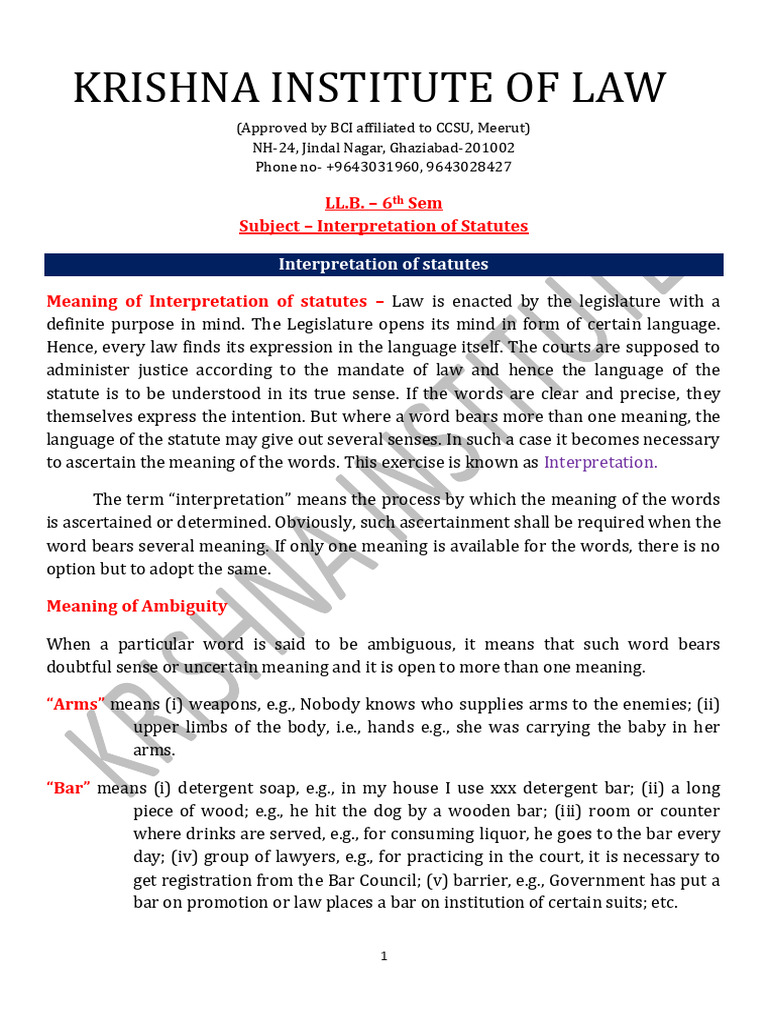 L-6th Sem (Eng. Revised Notes) Interpretation of Statutes | PDF ...