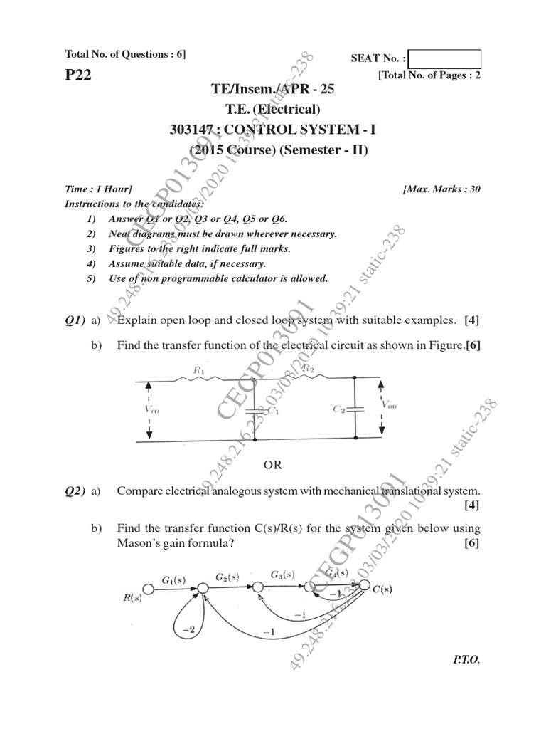 Control System | Download Free PDF | Electrical Circuits | Electrical ...