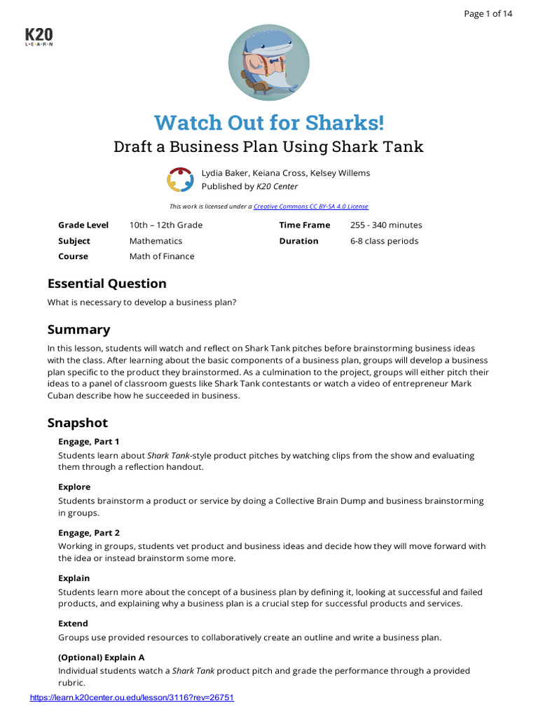 Watch Out For Sharks | PDF | Teachers | Brainstorming