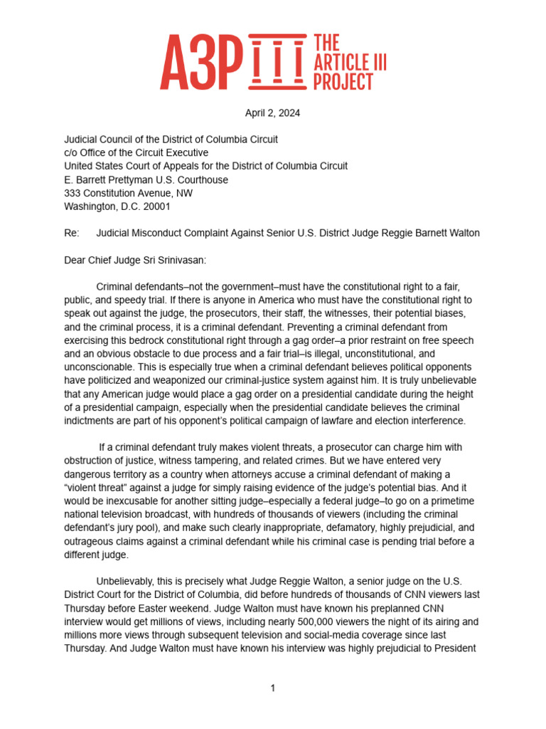 Mike Davis' Complaint Against Judge Reggie Walton | PDF | Donald Trump ...