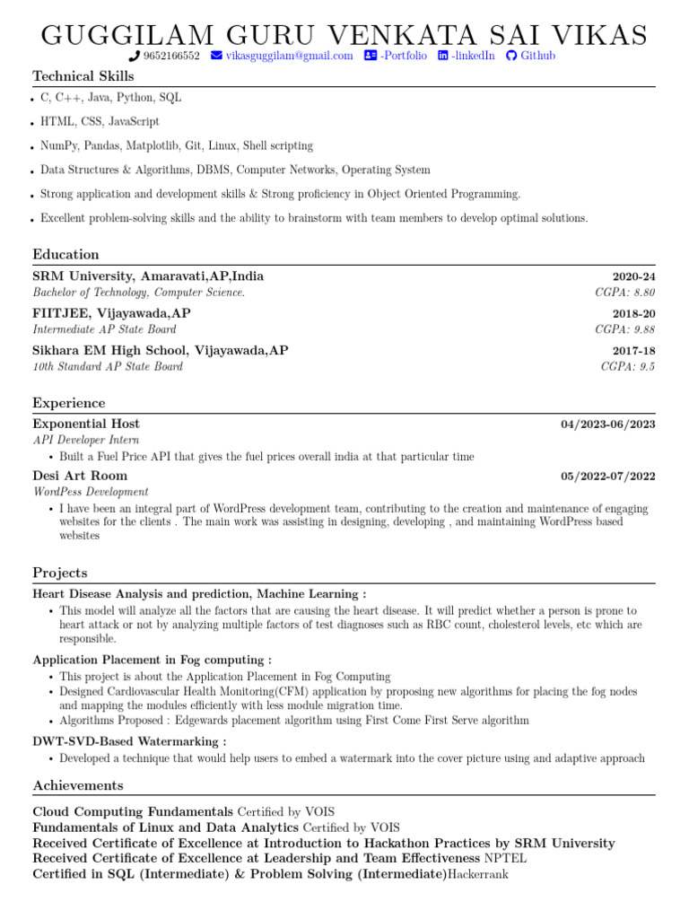 Resume Vikas | PDF | Word Press | Computing