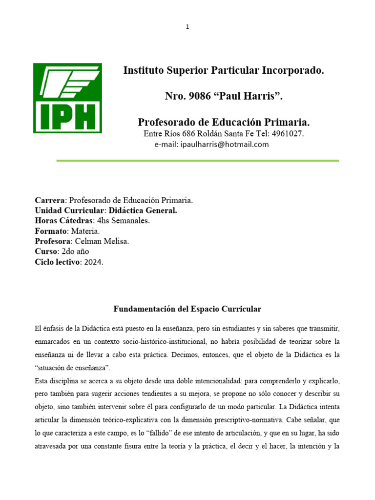 Planificacion Didactica 2024 | PDF | Enseñando | Plan de estudios