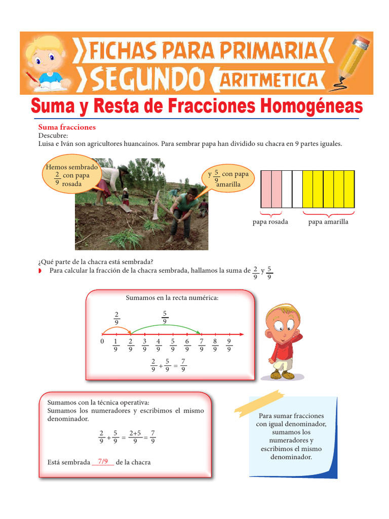 Suma y Resta de Fracciones Homogéneas Para Segundo de Primaria | PDF
