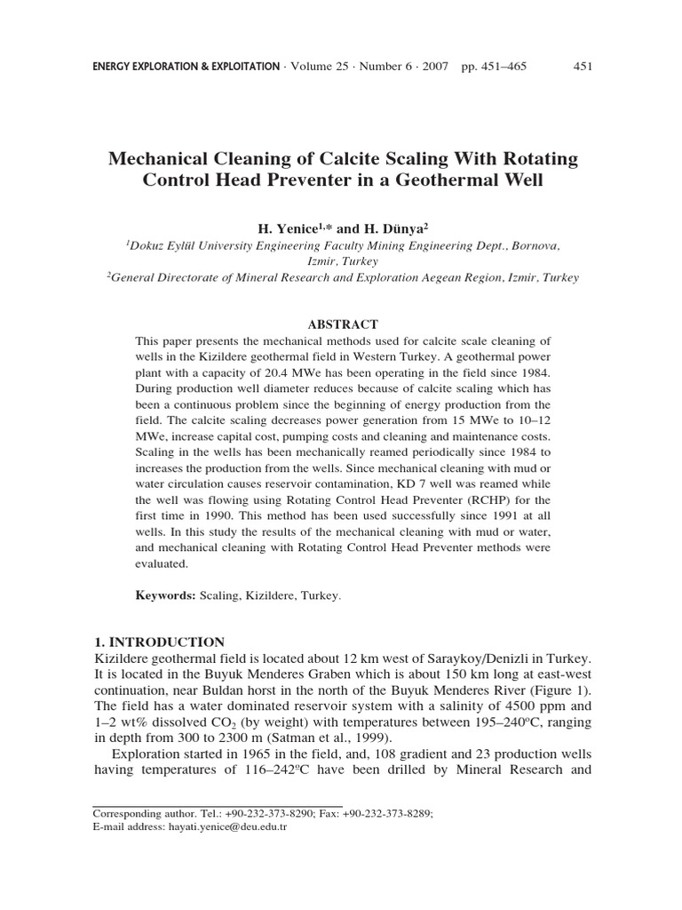Yenice Dunya 2007 Mechanical Cleaning of Calcite Scaling With Rotating ...