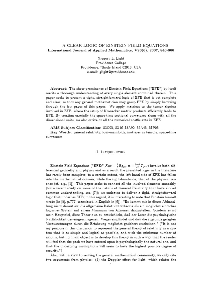 A Clear Logic of Einstein Field Equations | PDF | Curvature | Linear ...