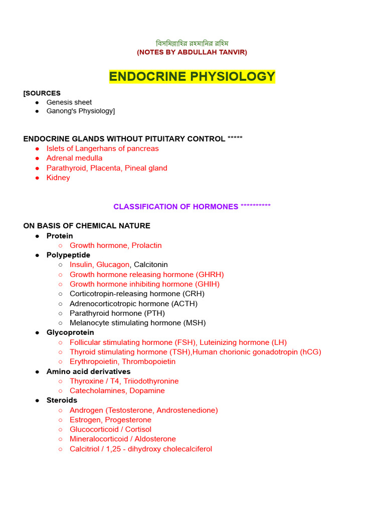 Endocrine Physiology Overview and Hormones | PDF | Adrenal Gland | Hormone