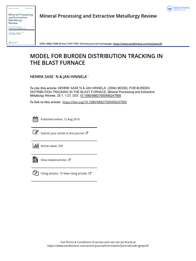 Model for Burden Distribution Tracking in the Blast Furnace | PDF ...