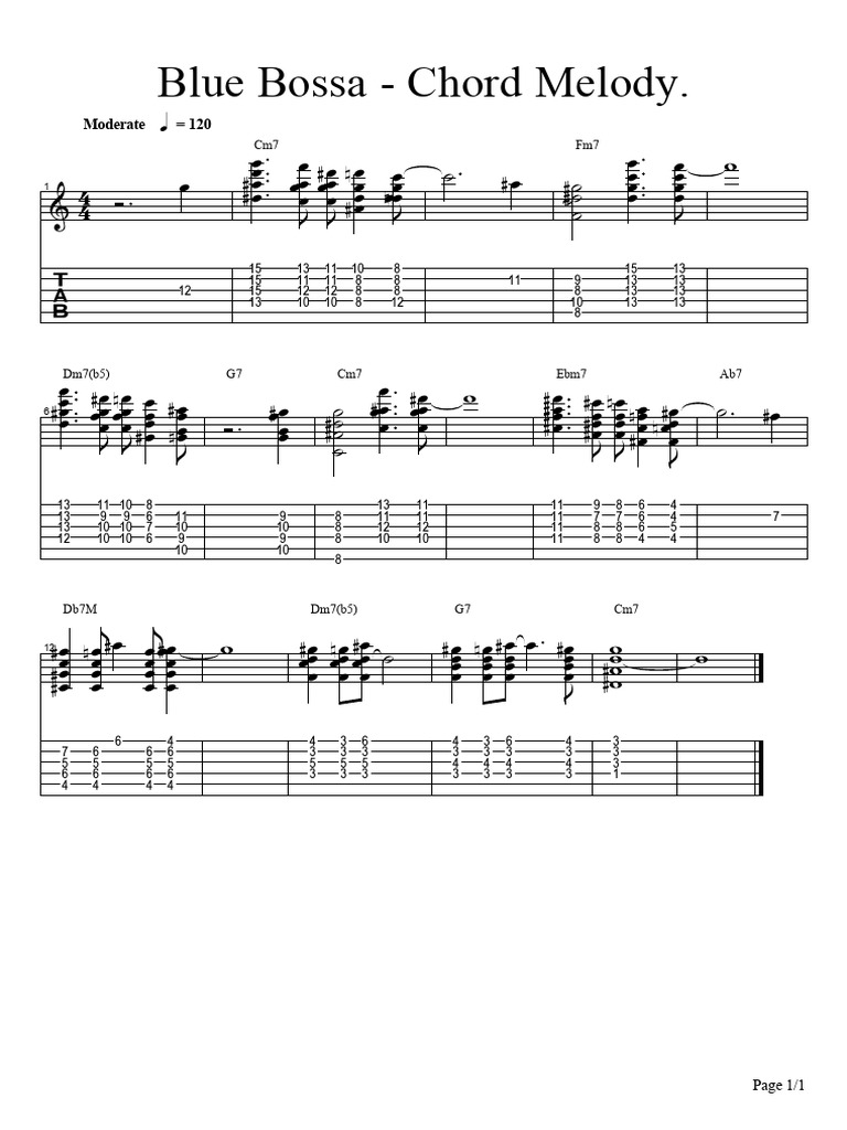 Blue Bossa Chord Melody Guide | PDF