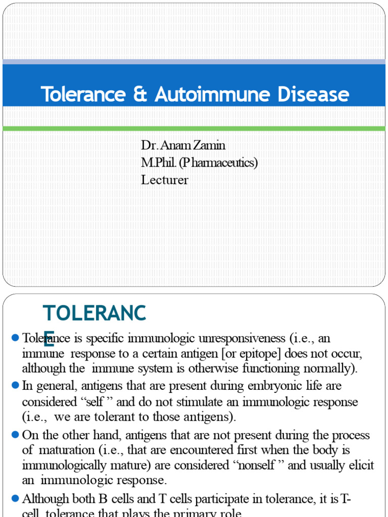 Tolerance & Autoimmune Disease ppt | PDF | Immune Tolerance | Antigen