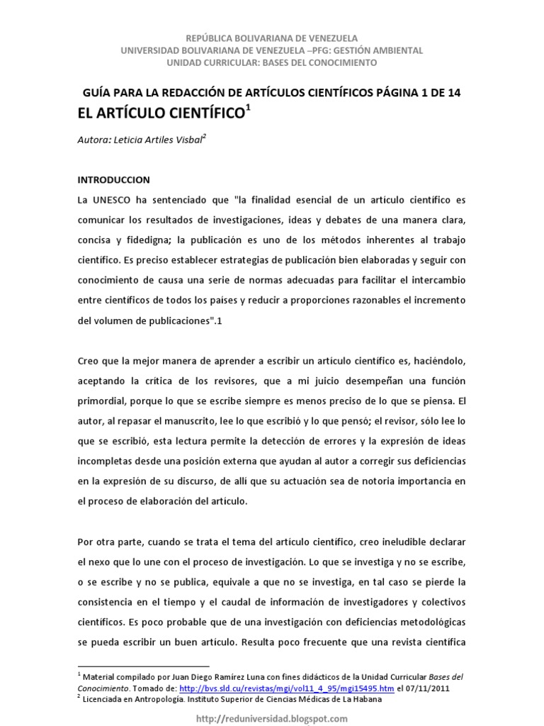 Guia Para La ElaboraciÓn De ArtÍculos CientÍficos Science