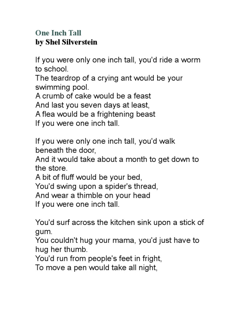 One Inch Tall: A Poem by Shel Silverstein | PDF | Young Adult