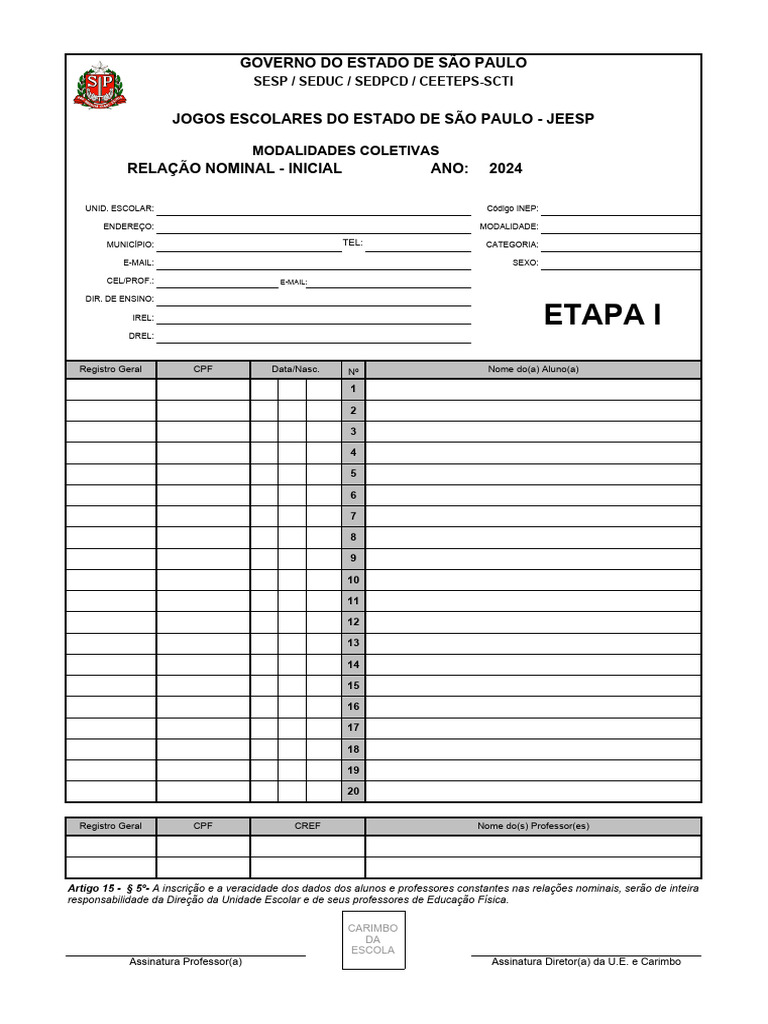 Relação Nominal JEESP 2024 | PDF
