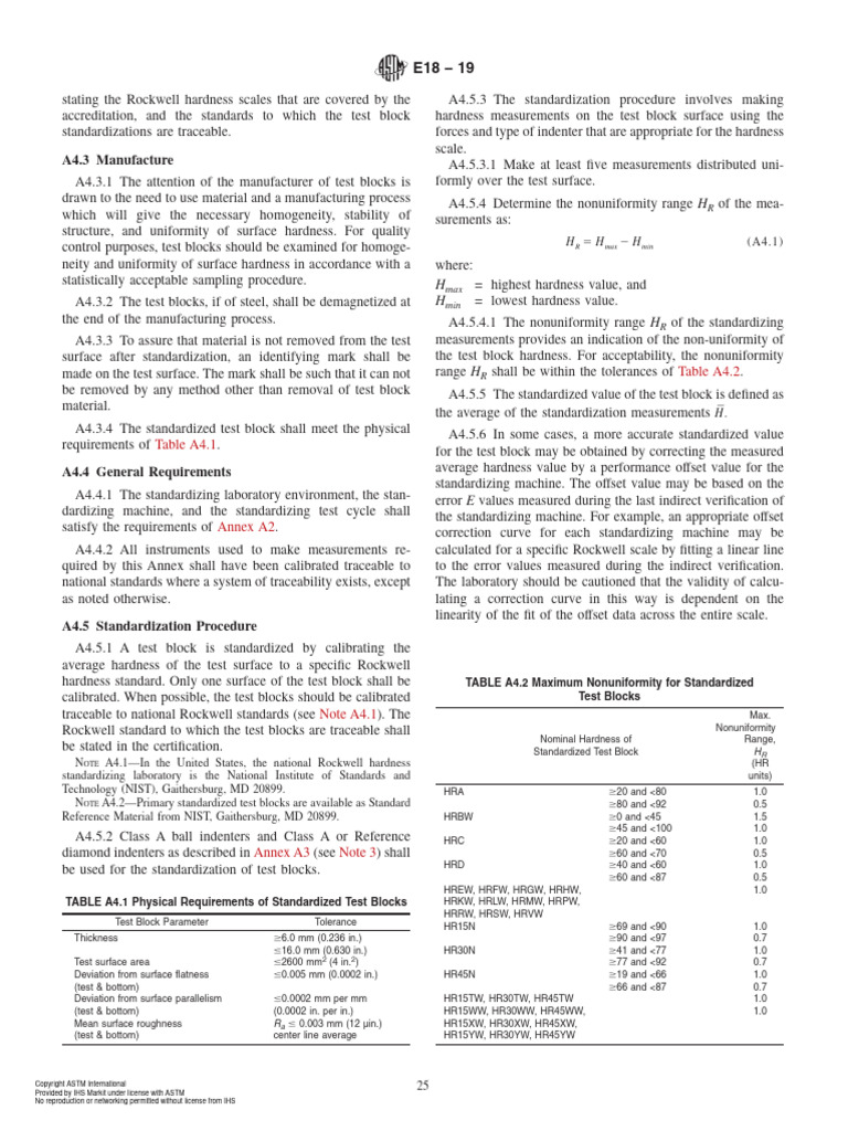 ASTM E18 (2019)_Part25 | PDF | Calibration | Hardness
