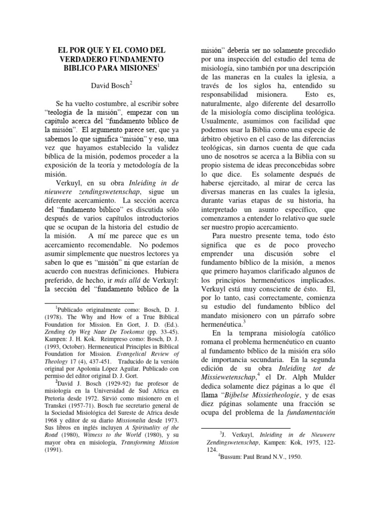 David Bosch El Por Qué y El Cómo Del Verdadero Fundamento Bíblico Para ...