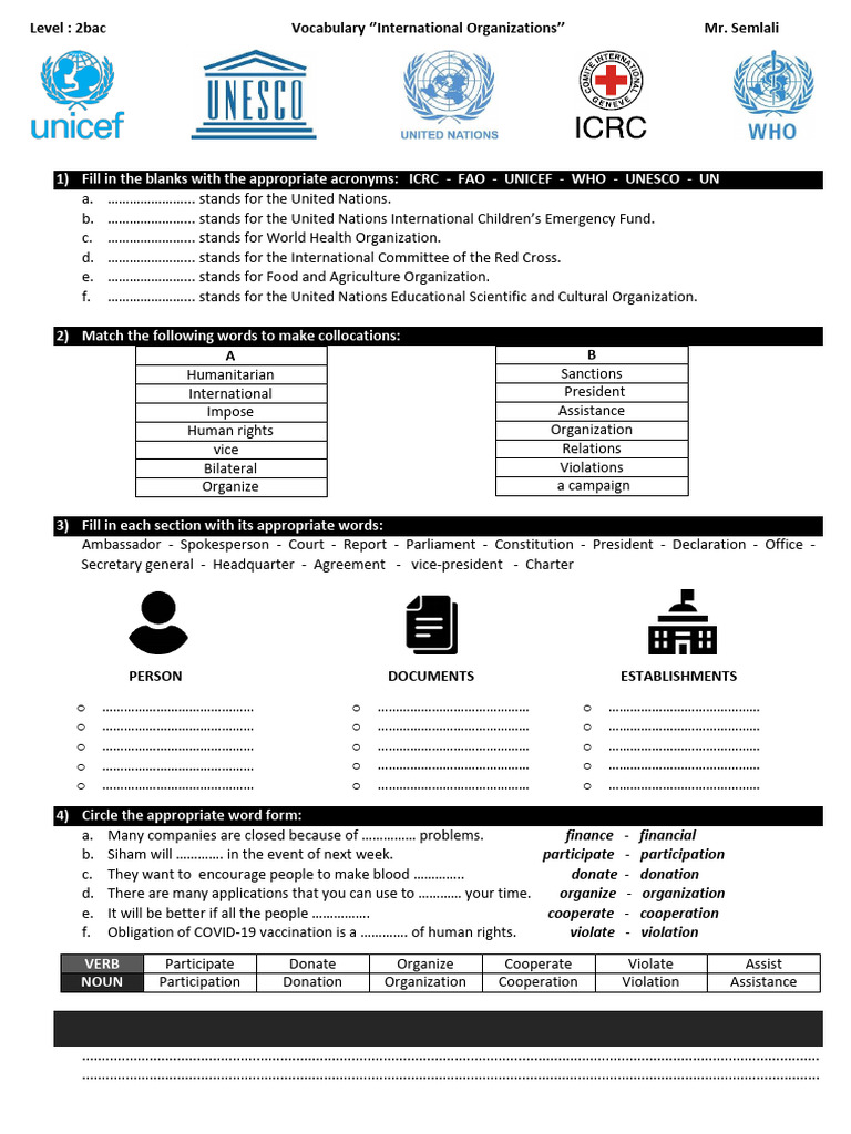 Unit 8 Vocabulary Worksheet 2bac | PDF | United Nations | International Relations
