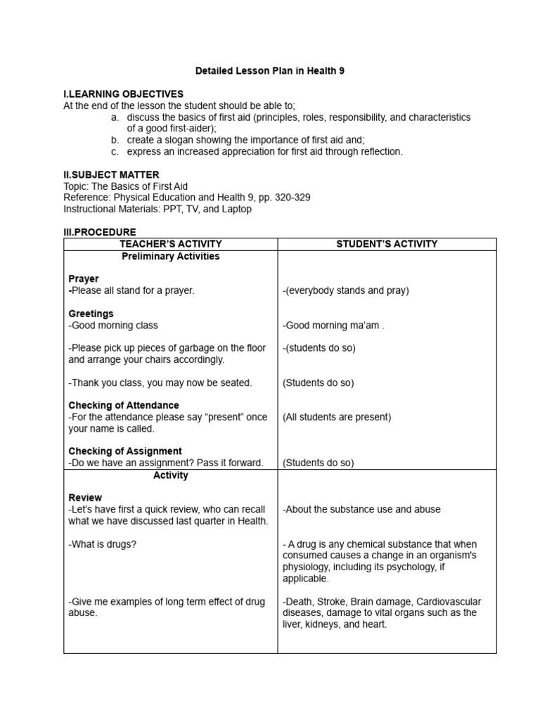 Semi Detailed LP For Basics of First Aid | PDF | First Aid | Emergency