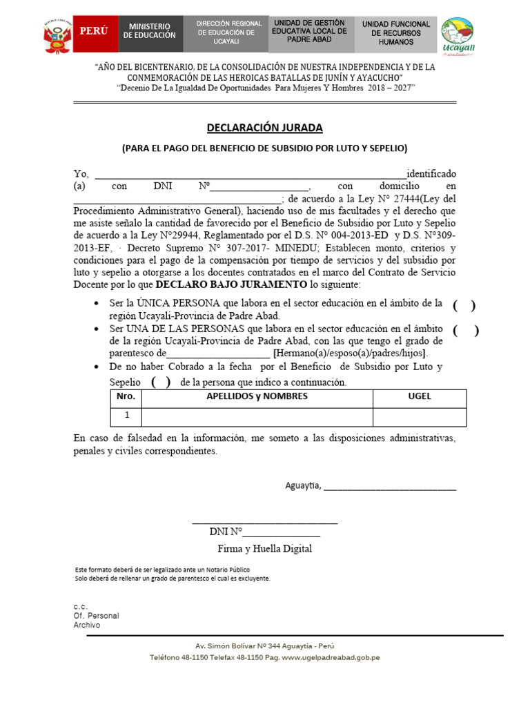 Solicitud de Subsidio por Luto y Sepelio | PDF | Documento de identidad ...