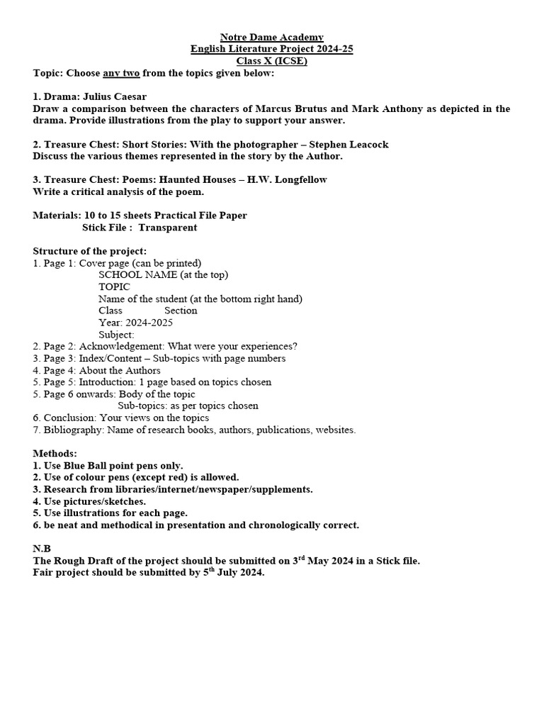 Class X English Project 2024-25 | PDF