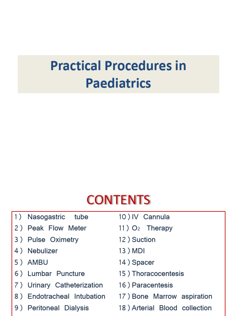 Procedures in Pediatrics | PDF | Intravenous Therapy | Medical Specialties