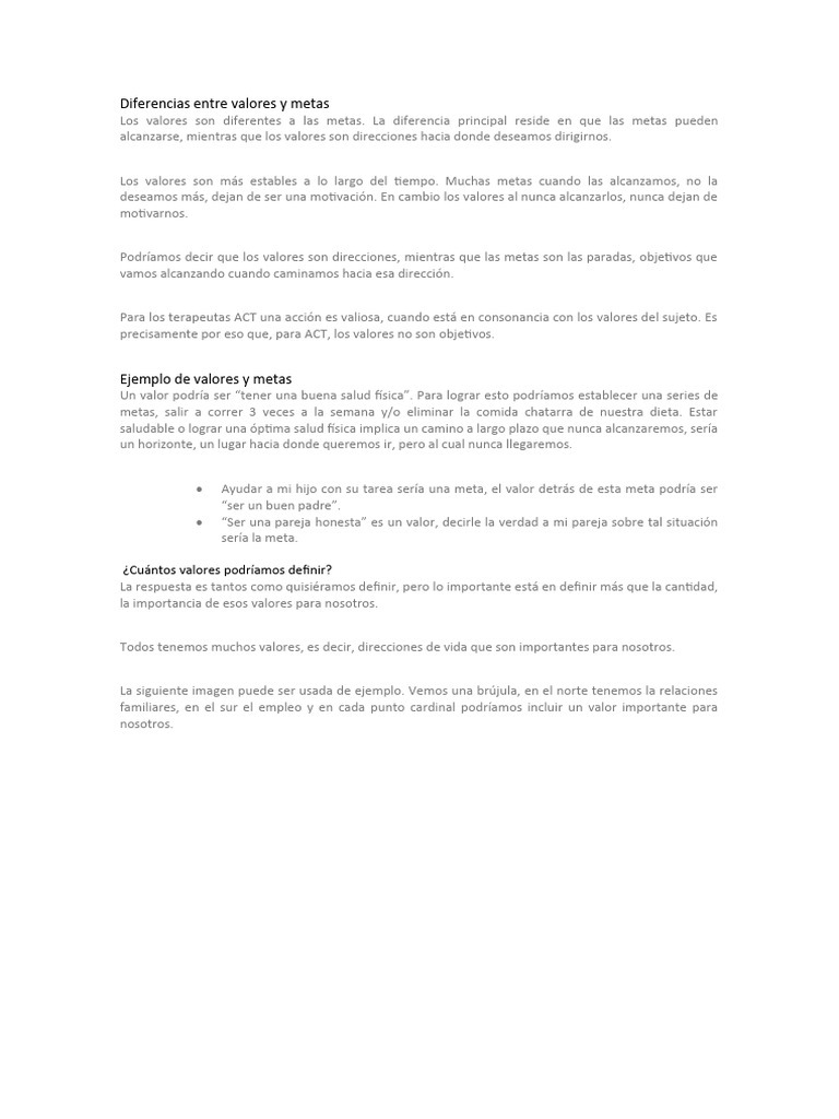 Diferencias Entre Valores y Metas | PDF