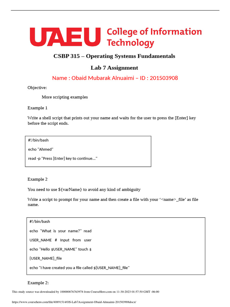 Shell Scripting Lab Assignment Guide | PDF | Scripting Language | User (Computing)