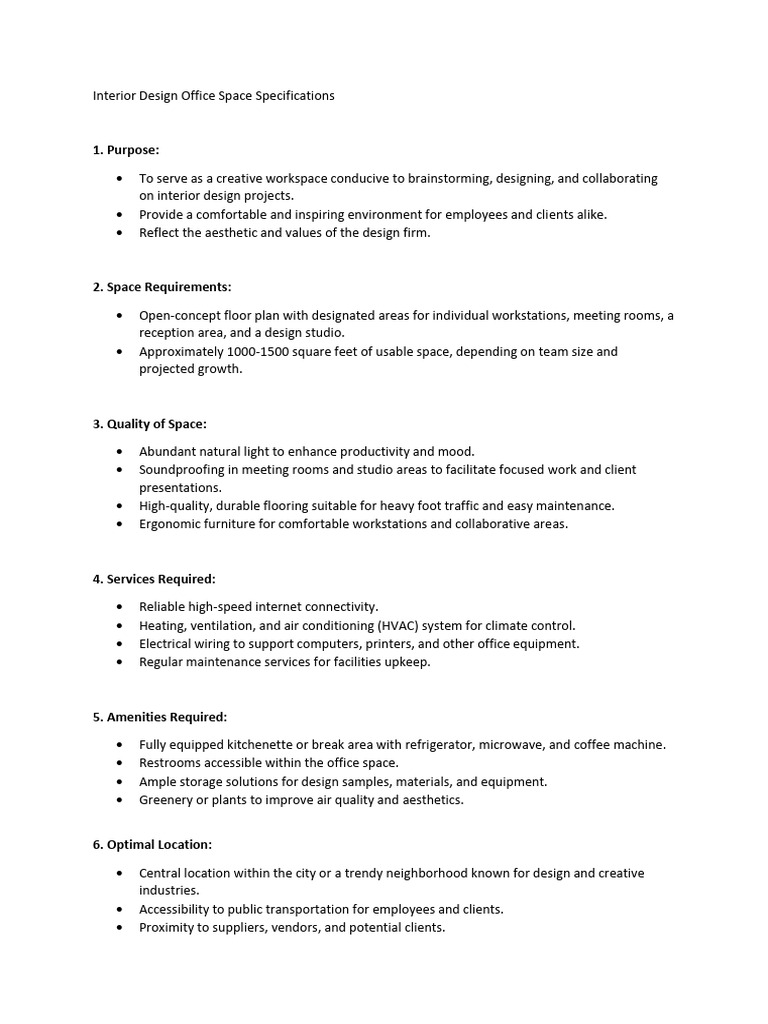 Interior Design Office Space Specifications | PDF
