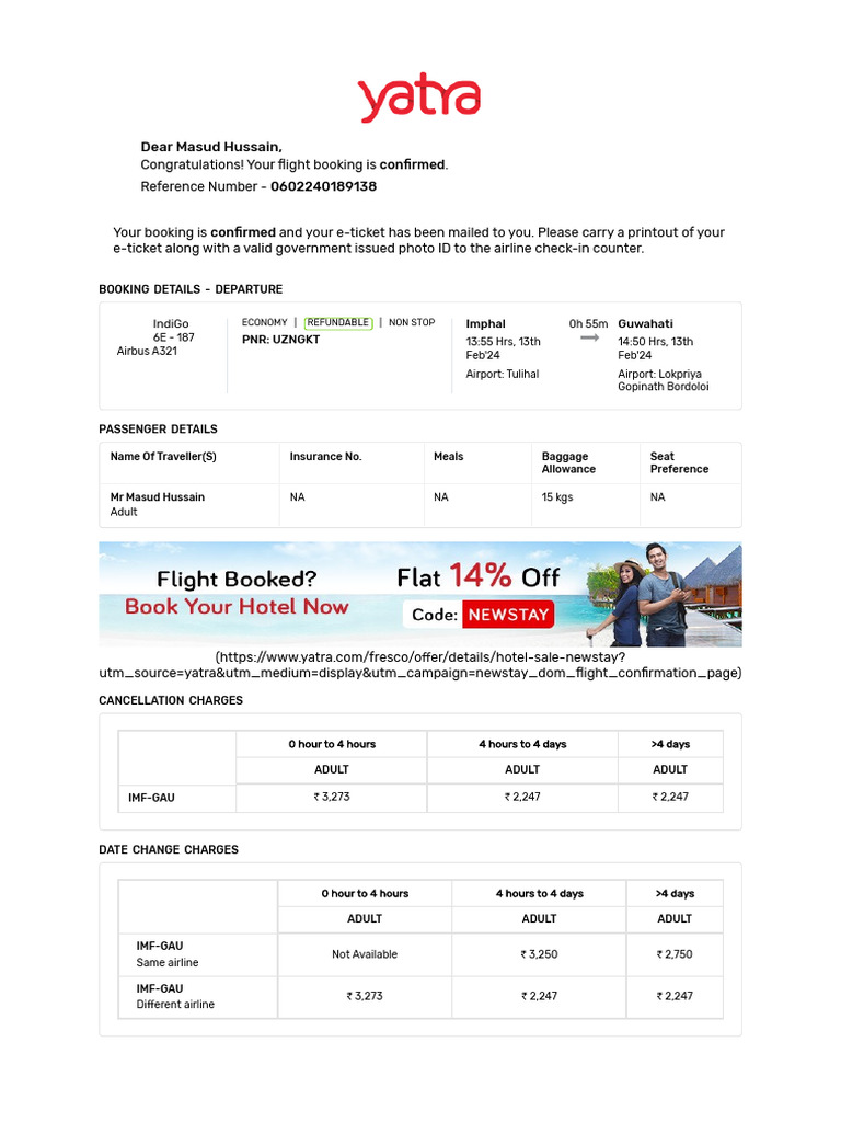 Return Air Ticket | PDF | Aviation