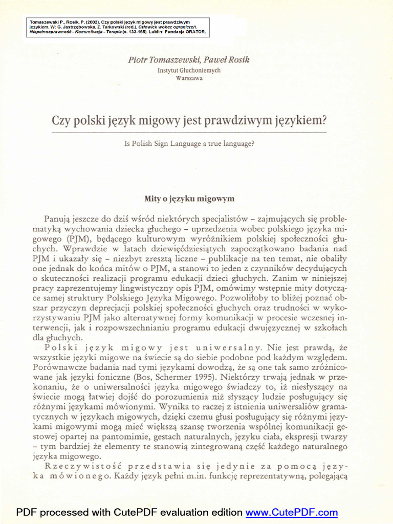 Czy Polski Jezyk Migowy Jest Prawdziwym | PDF