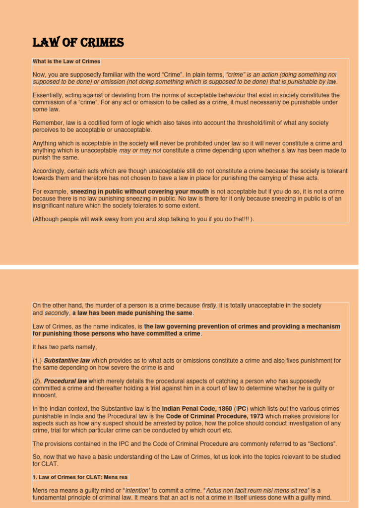 Law of Crimes | PDF | Mens Rea | Insanity Defense