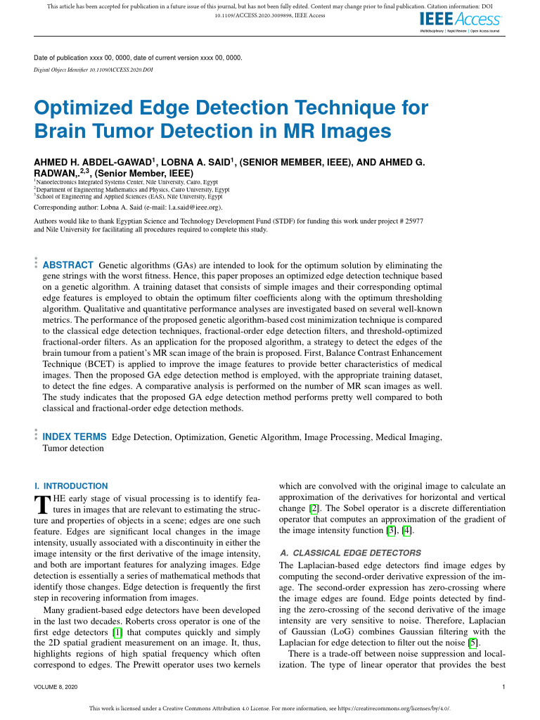 Optimized Edge Detection Technique For Brain Tumor | PDF | Computer Vision | Applied Mathematics