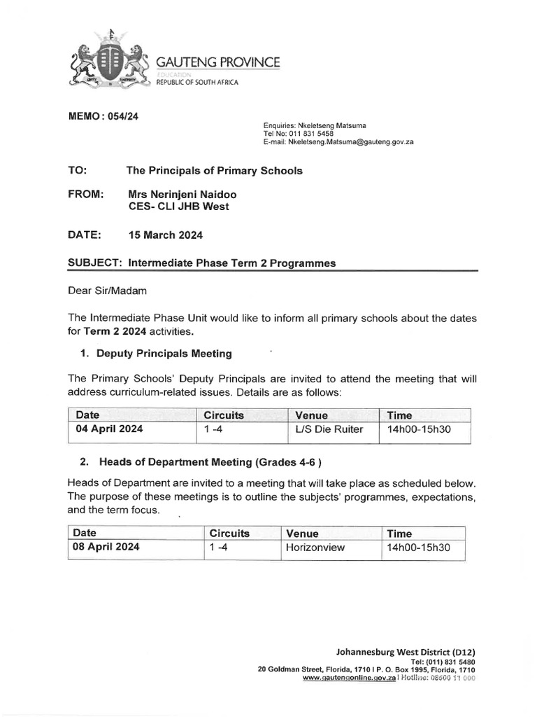 Intermediate Phase Term 2 Memo | PDF