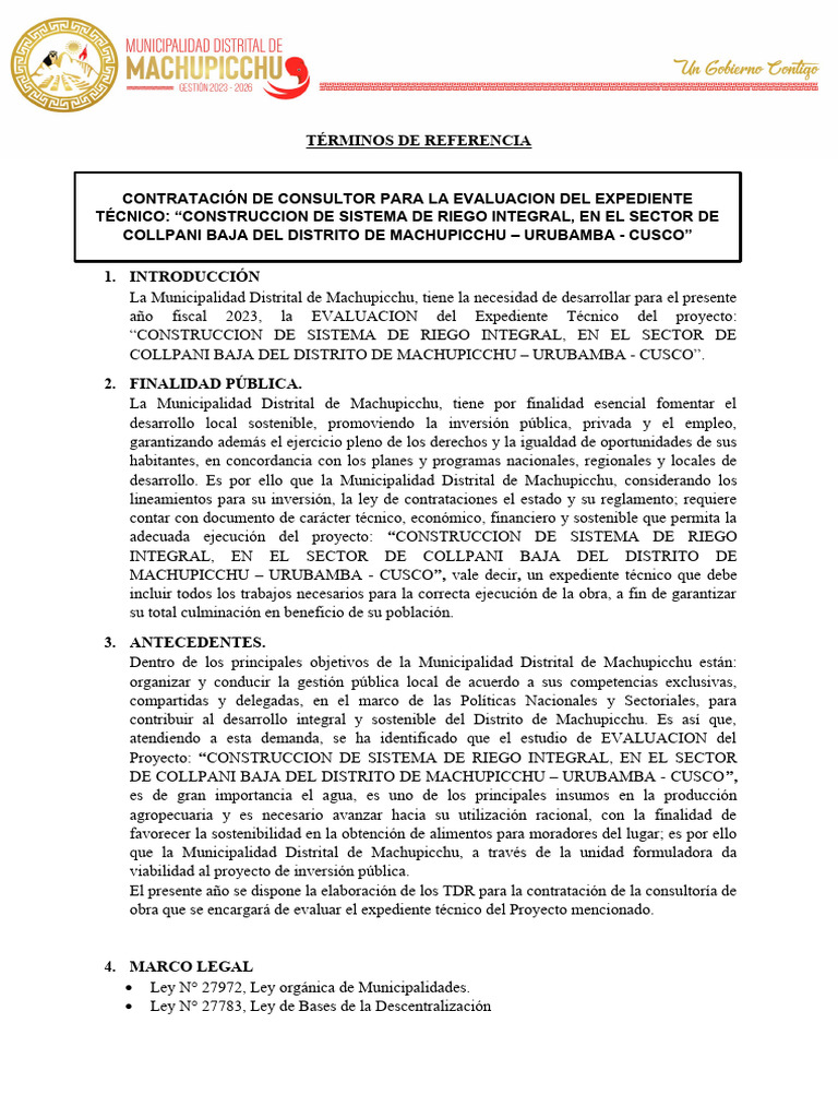 TDR Final | PDF | Evaluación | Presupuesto
