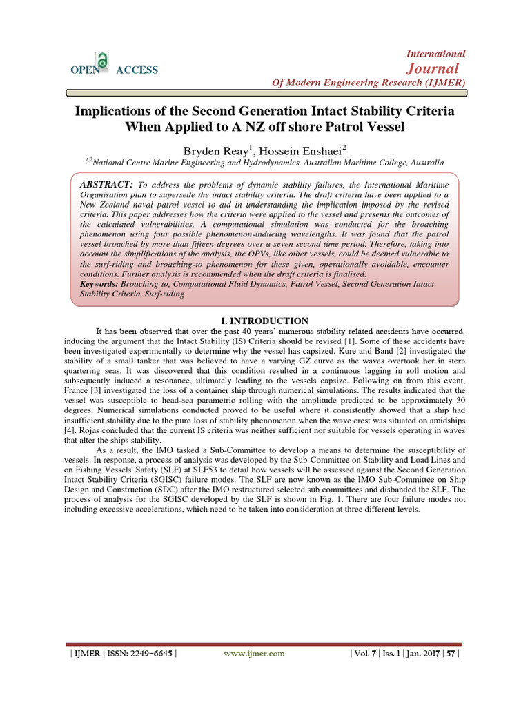 Implications of the Second Generation Intact Stability Criteria Patrol Vessel | PDF | Fluid ...