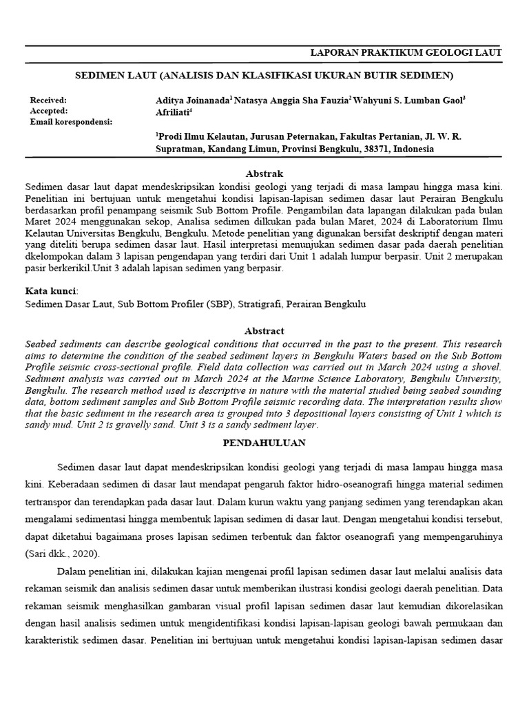Analisis Sedimen Dasar Laut Bengkulu | PDF