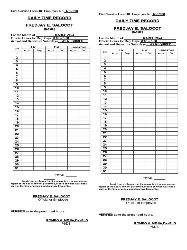 Civil Service Form 48 BLANK | PDF